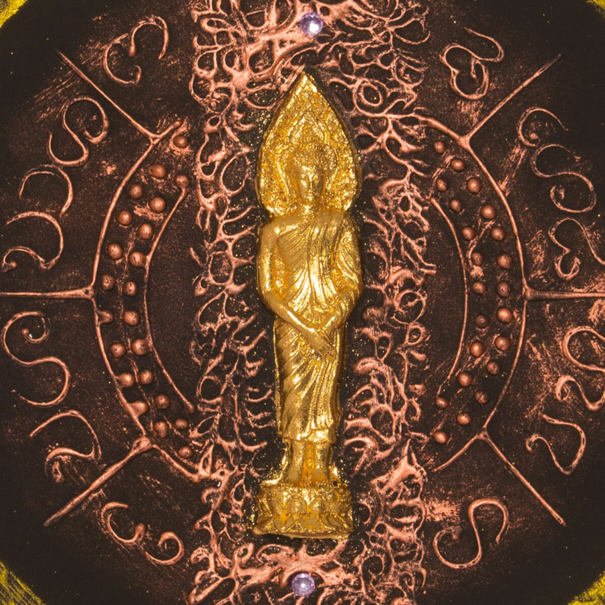 Thai Struktur Bild Buddha stehend rot-gold - 60 x 60 cm