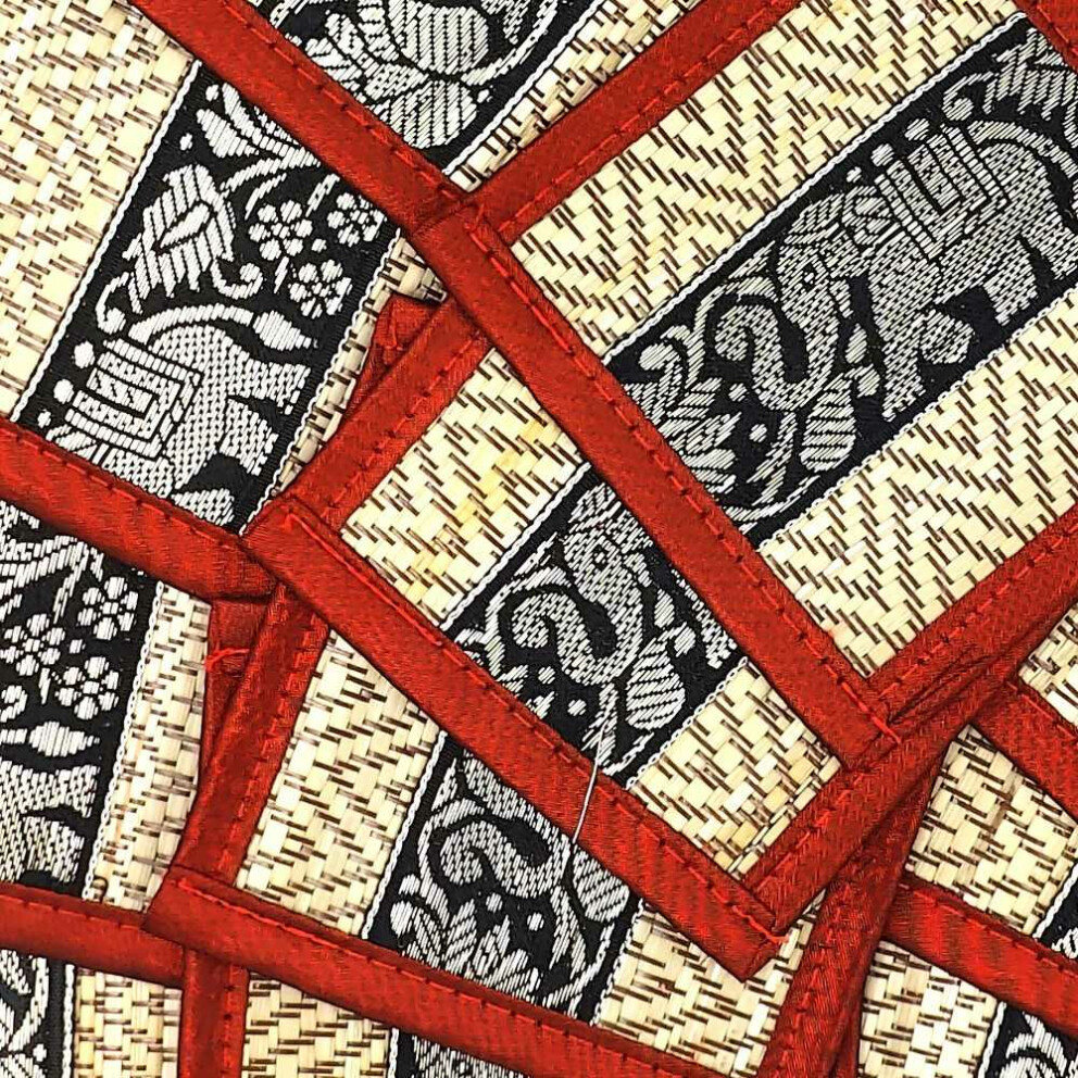 Thai Tisch-Set Untersetzer Platz-Set 8-teilig aus Bast mit Elefantenm