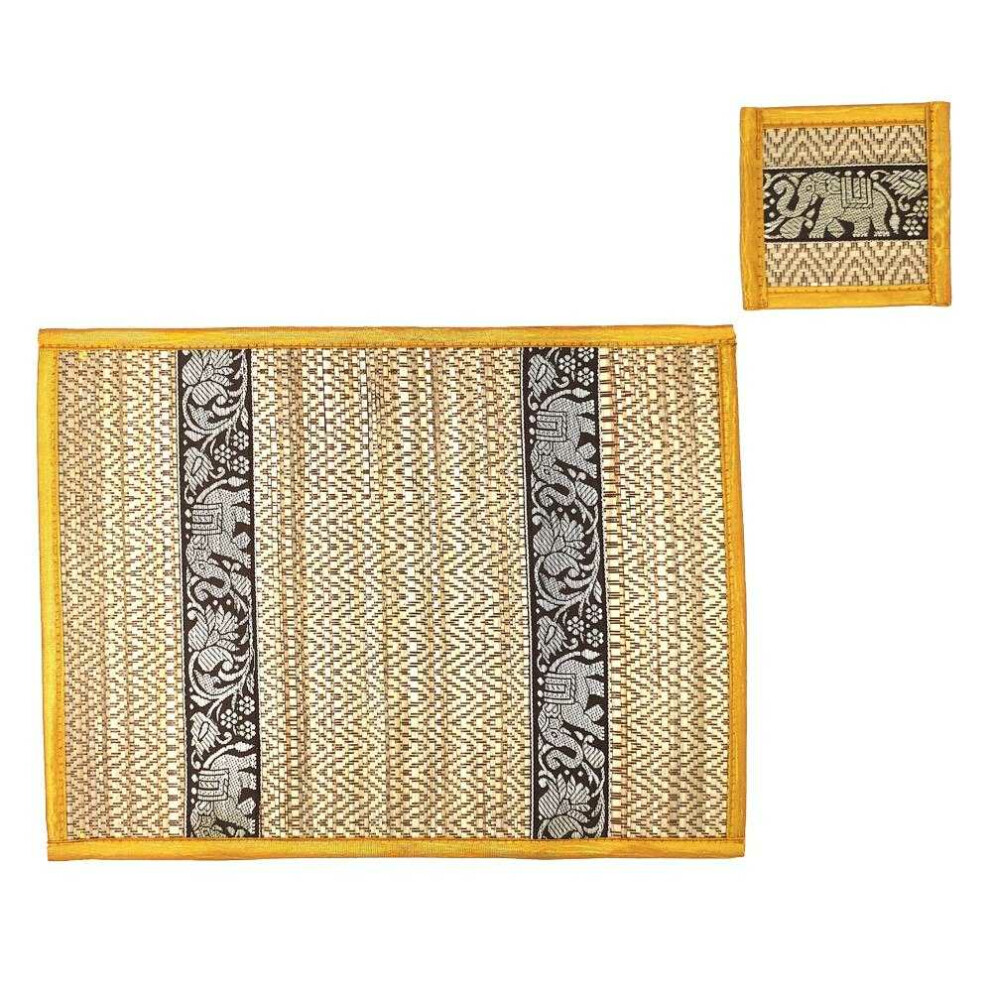 Thai Tisch-Set Untersetzer Platz-Set 8-teilig aus Bast mit Elefantenm